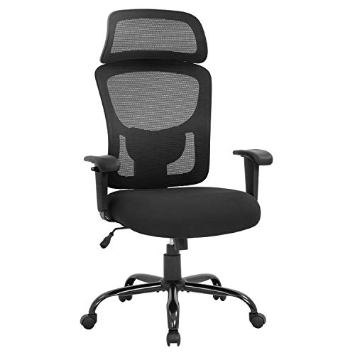 Big and Tall Office Chair Ergonomic Chair 400lbs Wide Seat Executive Desk Chair with Lumbar Support Adjustable Armrest Headrest High Back Mesh Computer Chair Rolling Swivel Task Chair(Black)