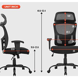 Big and Tall Office Chair Ergonomic Chair 400lbs Wide Seat Executive Desk Chair with Lumbar Support Adjustable Armrest Headrest High Back Mesh Computer Chair Rolling Swivel Task Chair(Black)