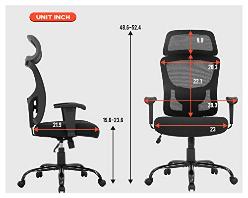 Big and Tall Office Chair Ergonomic Chair 400lbs Wide Seat Executive Desk Chair with Lumbar Support Adjustable Armrest Headrest High Back Mesh Computer Chair Rolling Swivel Task Chair(Black)