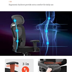 Big and Tall Office Chair Ergonomic Chair 400lbs Wide Seat Executive Desk Chair with Lumbar Support Adjustable Armrest Headrest High Back Mesh Computer Chair Rolling Swivel Task Chair(Black)