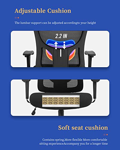 Big and Tall Office Chair Ergonomic Chair 400lbs Wide Seat Executive Desk Chair with Lumbar Support Adjustable Armrest Headrest High Back Mesh Computer Chair Rolling Swivel Task Chair(Black)