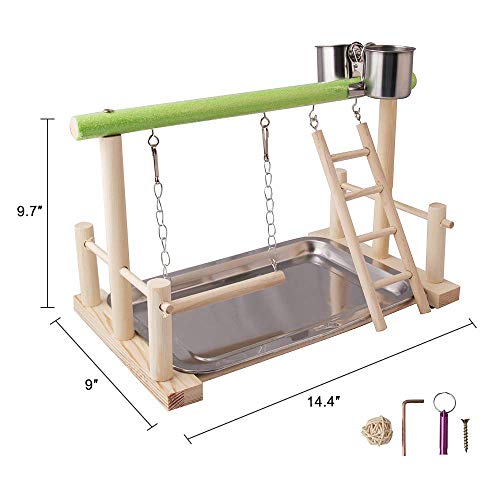 TangXSTAR Bird Training Rack Desktop Parrot Play Stand Cockatiel Playground Wood Playpen with Ladder Swing Toys Include a Tray for Parakeets African Conures Cockatiel Cockatoos Parrotlets Finch