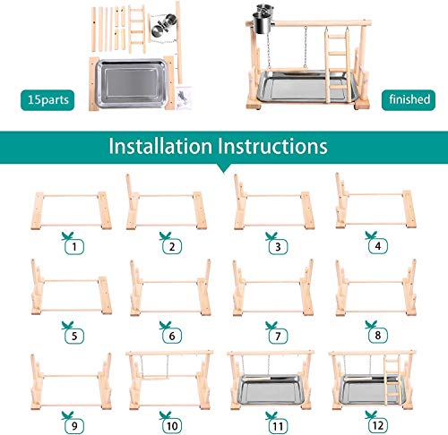 TangXSTAR Bird Training Rack Desktop Parrot Play Stand Cockatiel Playground Wood Playpen with Ladder Swing Toys Include a Tray for Parakeets African Conures Cockatiel Cockatoos Parrotlets Finch