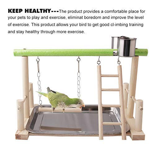 TangXSTAR Bird Training Rack Desktop Parrot Play Stand Cockatiel Playground Wood Playpen with Ladder Swing Toys Include a Tray for Parakeets African Conures Cockatiel Cockatoos Parrotlets Finch