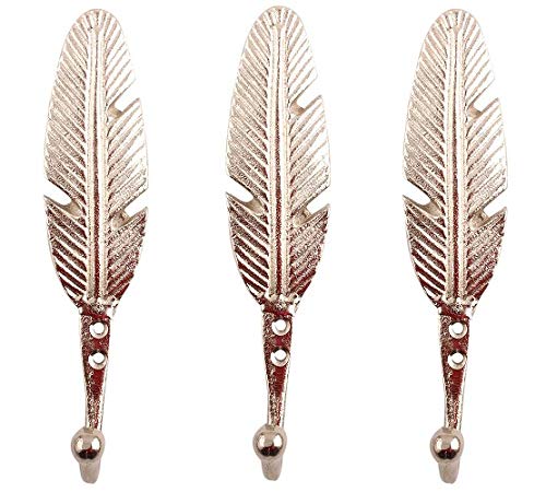 IndianShelf Vocalforlocal Handmade Silver Pack of 3 Entryway Farmhouse Iron Big Feathers Prong Wall Hooks Utility Hanger Coat Holder