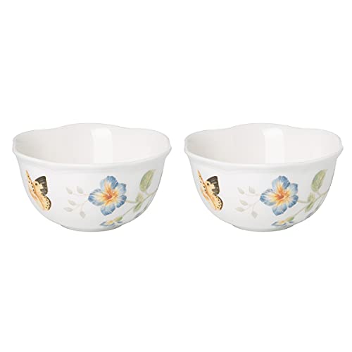 Lenox 890914 Butterfly Meadow 2-Piece Porcelain Dessert Bowl Set, Blue, 4.75"