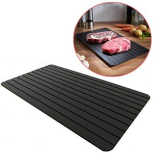 Happyyami Fast Defrosting Mat Fast Defrosting Tray Aluminum Rapid Thawing Plate Board Meat Defroster with 4 Silicone Corner Pad for Meat Pork Beef Fish Black 23x16. 5cm Food Holder Dish