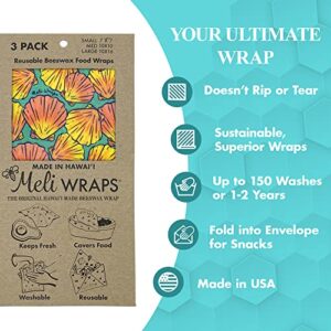 Meli Wraps - 3-Pack Reusable Beeswax Wraps for Food, Eco-Conscious Food Storage, Small, Medium and Large Food Wrap, Shells