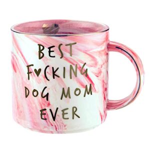 dog mom gifts - best dog mom ever - funny birthday gift for dog lovers women - gag gifts for new puppy fur baby owners - fur mama presents, pitpull pug - cute pink marble mug, 11.5oz coffee cup