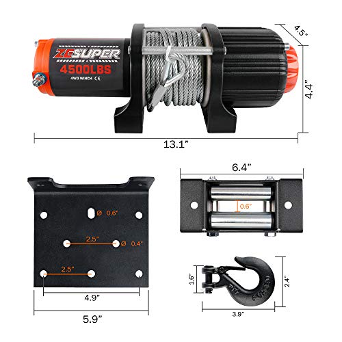 ZESUPER 4500-lb Waterproof Winch Waterproof IP67 Electric Winch with Hawse Fairlead, with Both Wireless Handheld Remote (Steel Cable)