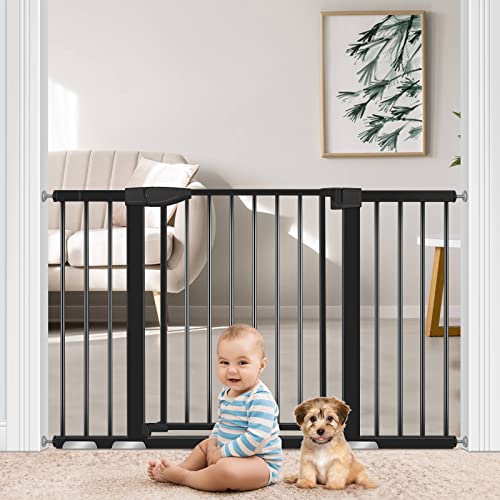 Yacul Baby Gate with Door, 29.3"-51.5" Extra Wide Pressure Mounted Dog Gates for Doorway Stairs, Wide Walk Thru Openings 22.5", Height 30", Black