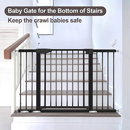 Yacul Baby Gate with Door, 29.3"-51.5" Extra Wide Pressure Mounted Dog Gates for Doorway Stairs, Wide Walk Thru Openings 22.5", Height 30", Black