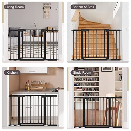 Yacul Baby Gate with Door, 29.3"-51.5" Extra Wide Pressure Mounted Dog Gates for Doorway Stairs, Wide Walk Thru Openings 22.5", Height 30", Black