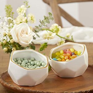 Kate Aspen Geometric Ceramic Planters Decorative Bowls, Small & Medium (Set of 2) , White