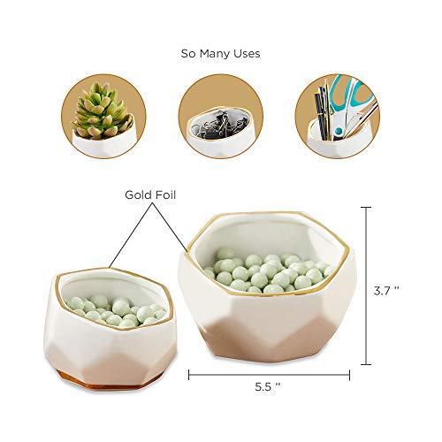 Kate Aspen Geometric Ceramic Planters Decorative Bowls, Small & Medium (Set of 2) , White