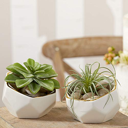 Kate Aspen Geometric Ceramic Planters Decorative Bowls, Small & Medium (Set of 2) , White