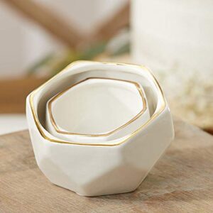 Kate Aspen Geometric Ceramic Planters Decorative Bowls, Small & Medium (Set of 2) , White