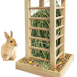 kathson Wooden Hay Feeder Rabbit Less Waste Food Feeding Rack Standing Pet-self Feeding Hay Manager Grass Holder Small Animals Cage Accessories for Bunny Chinchilla Guinea Pig