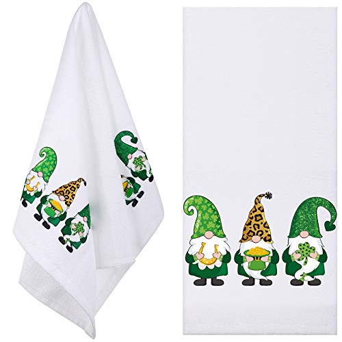 Boao 2 Pieces St. Patrick's Day Dishtowel Gnome Towel Shamrock Kitchen Dishcloth Decorative Bathroom Towel for Kitchen Home Supplies, 16 x 24 Inches