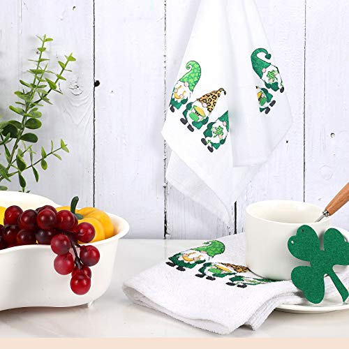 Boao 2 Pieces St. Patrick's Day Dishtowel Gnome Towel Shamrock Kitchen Dishcloth Decorative Bathroom Towel for Kitchen Home Supplies, 16 x 24 Inches