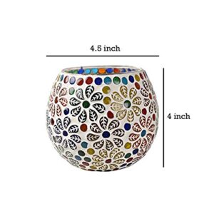 Wedding Parties Lighting Mosaic Glass Votive Halloween Candle Holder Tea Light Candle Holder (4X4.5 Inch)