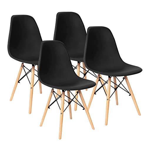 Furniwell Pre Assembled Modern Style Dining Chair Mid Century Modern DSW Chairs, Indoor Plastic Shell Lounge Plastic Chairs Side Chairs Set of 4 (Black)