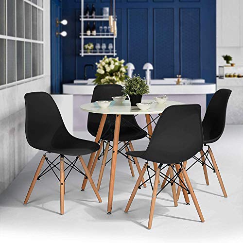 Furniwell Pre Assembled Modern Style Dining Chair Mid Century Modern DSW Chairs, Indoor Plastic Shell Lounge Plastic Chairs Side Chairs Set of 4 (Black)