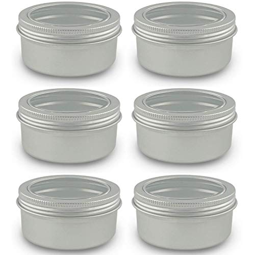 Hulless 4 Ounce Aluminum Cans 120 mL Transparent Top Screw Lid Metal Storage Tins Containers for Storing Spices, Candies, Lip Balm, Candles, 12 Pcs.