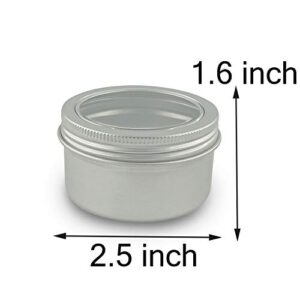 Hulless 4 Ounce Aluminum Cans 120 mL Transparent Top Screw Lid Metal Storage Tins Containers for Storing Spices, Candies, Lip Balm, Candles, 12 Pcs.