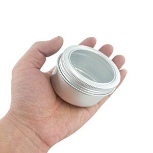 Hulless 4 Ounce Aluminum Cans 120 mL Transparent Top Screw Lid Metal Storage Tins Containers for Storing Spices, Candies, Lip Balm, Candles, 12 Pcs.