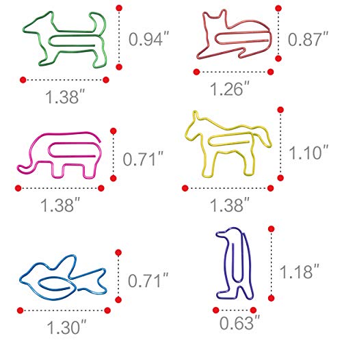 80 PCS Cute Animal Shaped Paperclips, 6 Design and Colors in Gift Box for Students Office Stuffer （Pony, Doggy, Kitten, Bird, Penguin, Elephant）