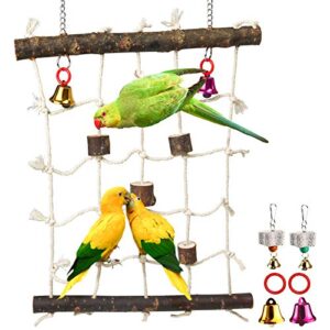 parrot climbing ladder toys,bird rope wooden ladder swing ladder hanging cage perch stand chew toys for bird parrot conure finch cockatoo budgie lovebird parakeets cockatiels (h01)