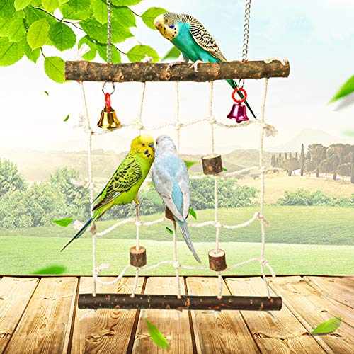 Parrot Climbing Ladder Toys,Bird Rope Wooden Ladder Swing Ladder Hanging Cage Perch Stand Chew Toys for Bird Parrot Conure Finch Cockatoo Budgie Lovebird Parakeets Cockatiels (H01)