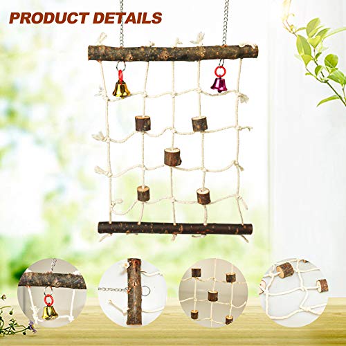 Parrot Climbing Ladder Toys,Bird Rope Wooden Ladder Swing Ladder Hanging Cage Perch Stand Chew Toys for Bird Parrot Conure Finch Cockatoo Budgie Lovebird Parakeets Cockatiels (H01)