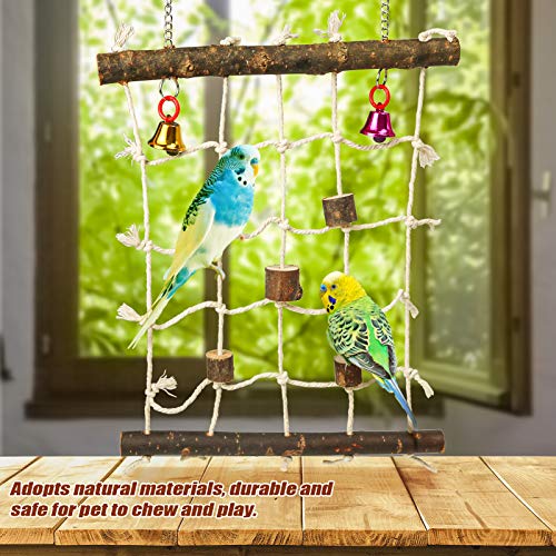 Parrot Climbing Ladder Toys,Bird Rope Wooden Ladder Swing Ladder Hanging Cage Perch Stand Chew Toys for Bird Parrot Conure Finch Cockatoo Budgie Lovebird Parakeets Cockatiels (H01)