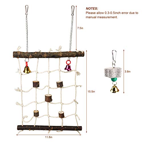 Parrot Climbing Ladder Toys,Bird Rope Wooden Ladder Swing Ladder Hanging Cage Perch Stand Chew Toys for Bird Parrot Conure Finch Cockatoo Budgie Lovebird Parakeets Cockatiels (H01)