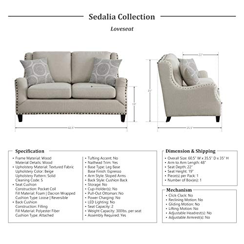 Lexicon Sedalia Living Room Loveseat, Beige