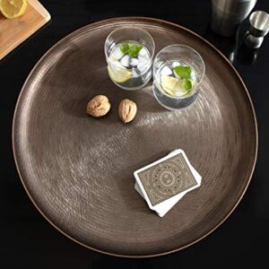 Kate and Laurel Stovring Mid-Century Round Metal Tray, 16 Inch Diameter, Bronze, Modern Tray for Serving, Storage, and Display