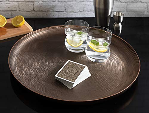 Kate and Laurel Stovring Mid-Century Round Metal Tray, 16 Inch Diameter, Bronze, Modern Tray for Serving, Storage, and Display