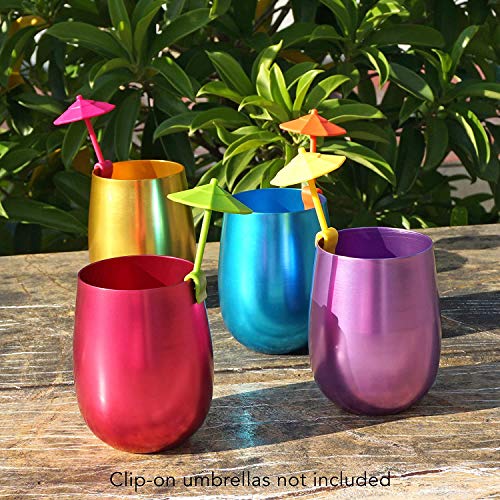 CLW Aluminum Stemless Wine/Old Fashion Glass, Set of 4, 4-Color in a Set (Purple/Blue/Pink/Gold), 12oz (Small)