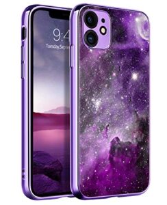 bentoben iphone 11 case, slim fit glow in the dark hybrid hard pc soft tpu bumper drop protective girls women men phone cover for iphone 11 6.1 inch, purple galaxy