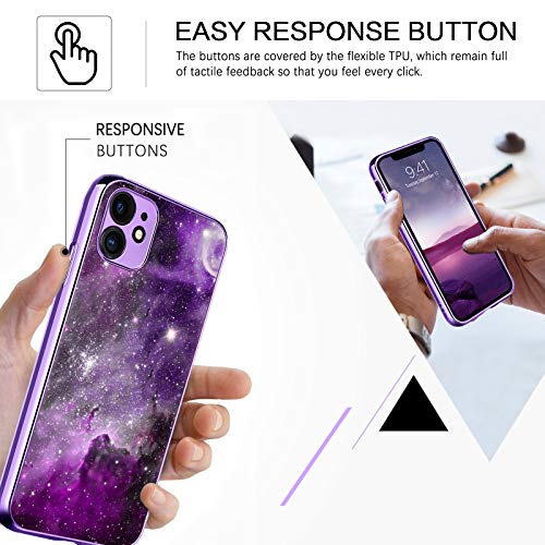 BENTOBEN iPhone 11 Case, Slim Fit Glow in The Dark Hybrid Hard PC Soft TPU Bumper Drop Protective Girls Women Men Phone Cover for iPhone 11 6.1 inch, Purple Galaxy