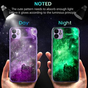 BENTOBEN iPhone 11 Case, Slim Fit Glow in The Dark Hybrid Hard PC Soft TPU Bumper Drop Protective Girls Women Men Phone Cover for iPhone 11 6.1 inch, Purple Galaxy