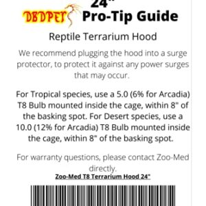 Bundle with Zoomed 24" T8 UV-B Terrarium Hood - Includes Attached DBDPet Pro-Tip Guide - Great for Interior Mounting of Reptile Cages, Bearded Dragons, Chameleons, Uromastyx, Leopard Geckos, and more!