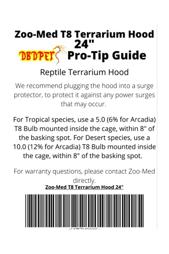 Bundle with Zoomed 24" T8 UV-B Terrarium Hood - Includes Attached DBDPet Pro-Tip Guide - Great for Interior Mounting of Reptile Cages, Bearded Dragons, Chameleons, Uromastyx, Leopard Geckos, and more!