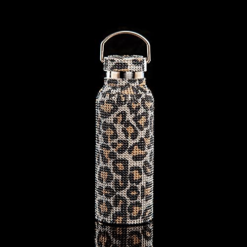 RBKLO Sparkling Rhinestone Insulated Bottle, Bling Thermal Bottle Diamond Thermol, Vacuum Flask Mug Coffee Cups, Thermos Cups for Hot Drinks Leakproof, Best Gift for Men Women (Leopard, 750ml)