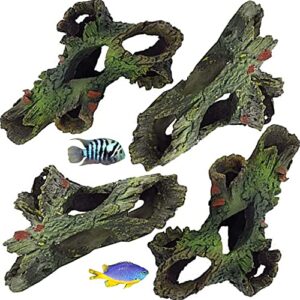 hamiledyi 4pcs decaying trunk driftwood aquarium ornament,small resin wood trunk aquarium decoration log,tank decoration for up to 20 gallon tank betta & fish accessories aquarium cichlid hideout cave