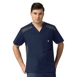 carhartt plus size men's 2-tone slim fit v-neck scrub top, navy, 2xl