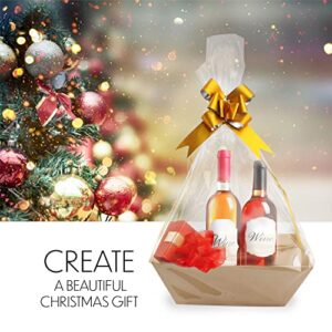 [5 Pk] Baskets for Gifts Empty | 8x10” Kraft Gift Basket Kit with Basket Empty, Basket Bags, Gold Pull Bows | Wine Basket Gift Set | Christmas, Easter, Occasions | Gift to Impress - Upper Midland