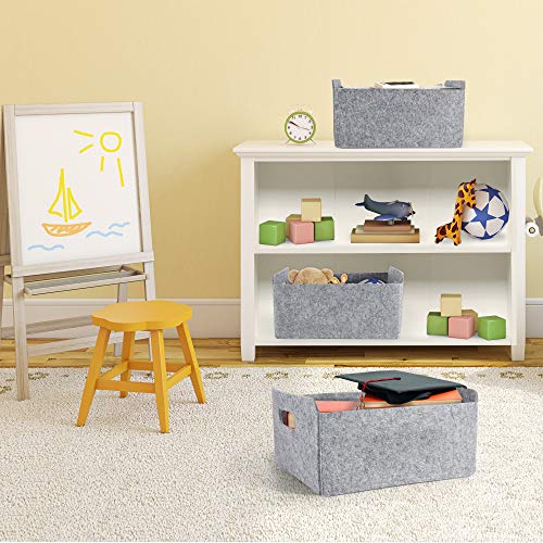 Welaxy Storage Baskets Collapsible Felt Storage bin Foldable Shelf Drawers Organizers Bins organizie Box with Handles for Kids Toys pet Toy Books Clothes Makeup Junk organise (Gray x 3)